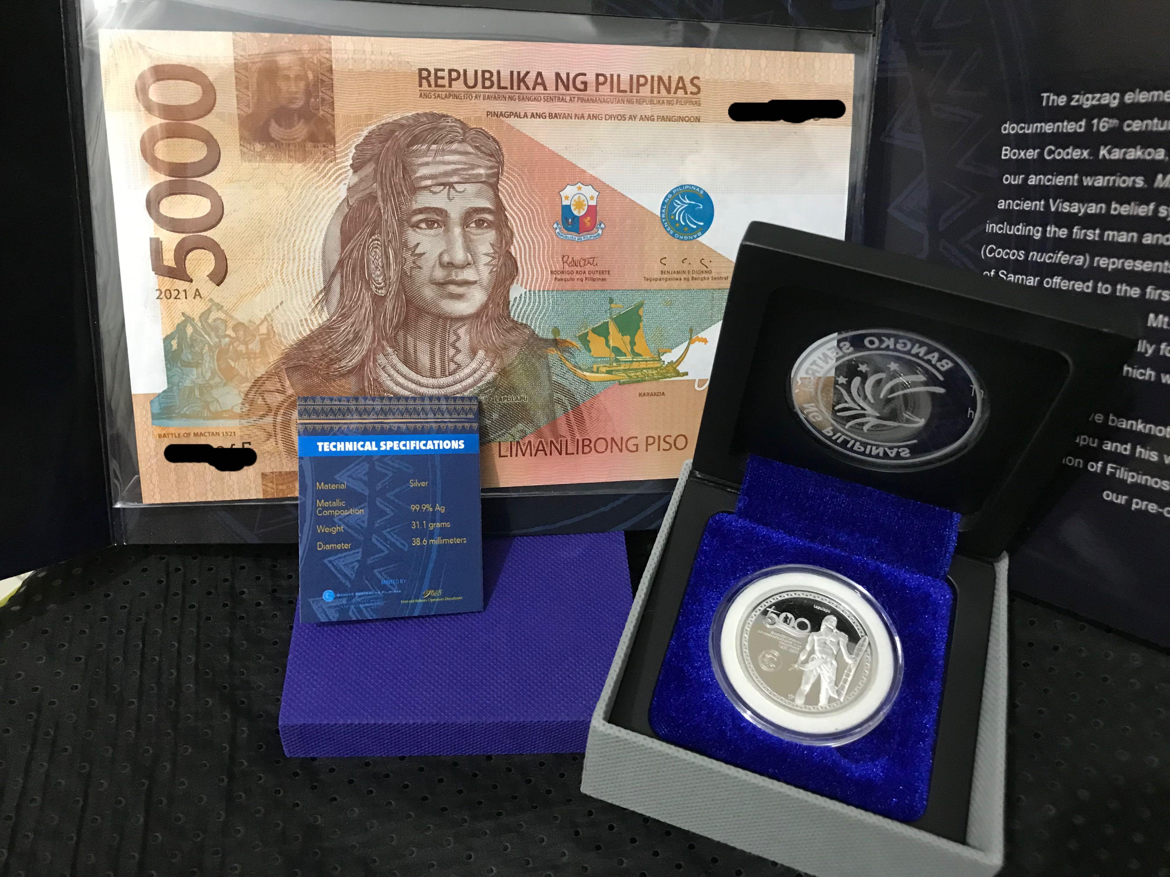 5000-piso Lapulapu commemorative Banknote Silver Medal set, Hobbies ...