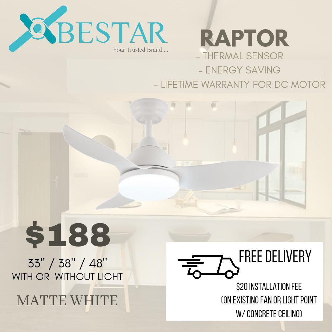 BESTAR Raptor 3-Blade DC Motor Ceiling Fan With Light and Remote ...