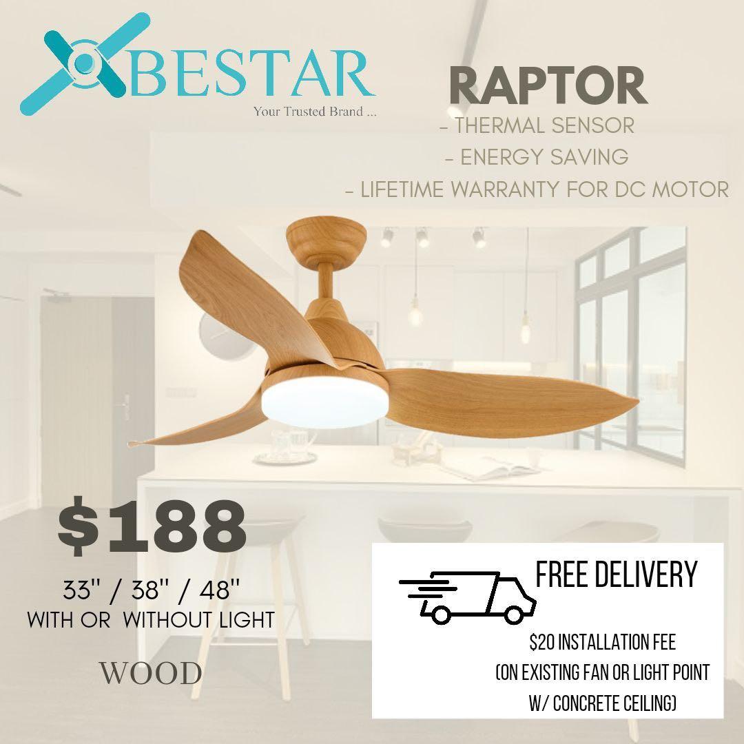 BESTAR Raptor 3-Blade DC Motor Ceiling Fan With Light and Remote ...
