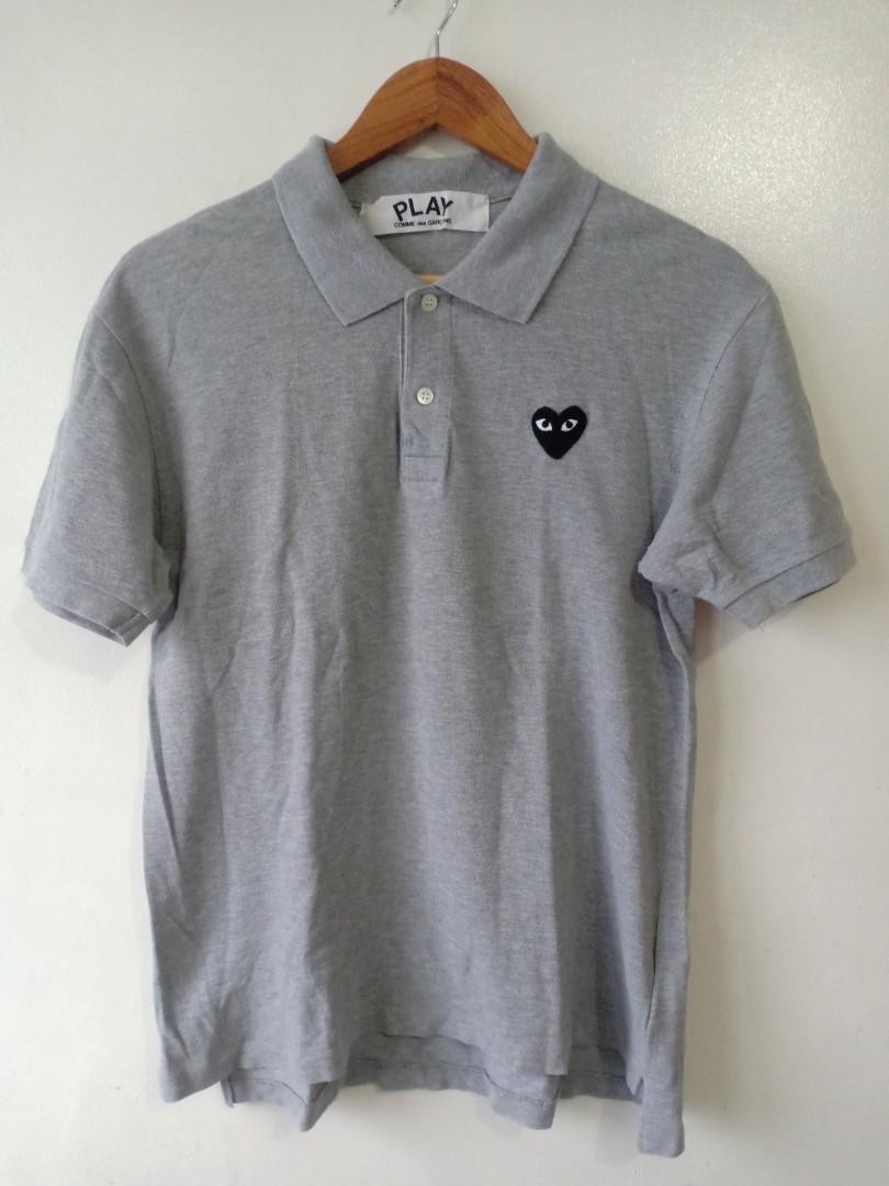 cdg play grey blach heart logo poloshirt, Men's Fashion, Tops & Sets ...