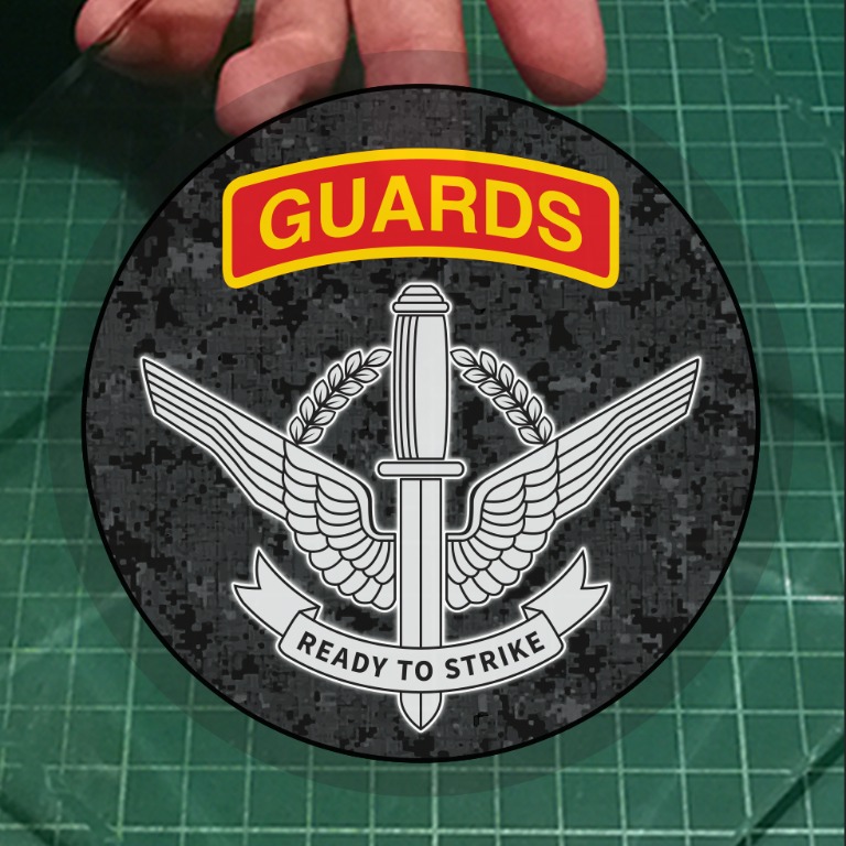 GUARDS insignia and shoulder tab on black digital camo . Static Cling ...