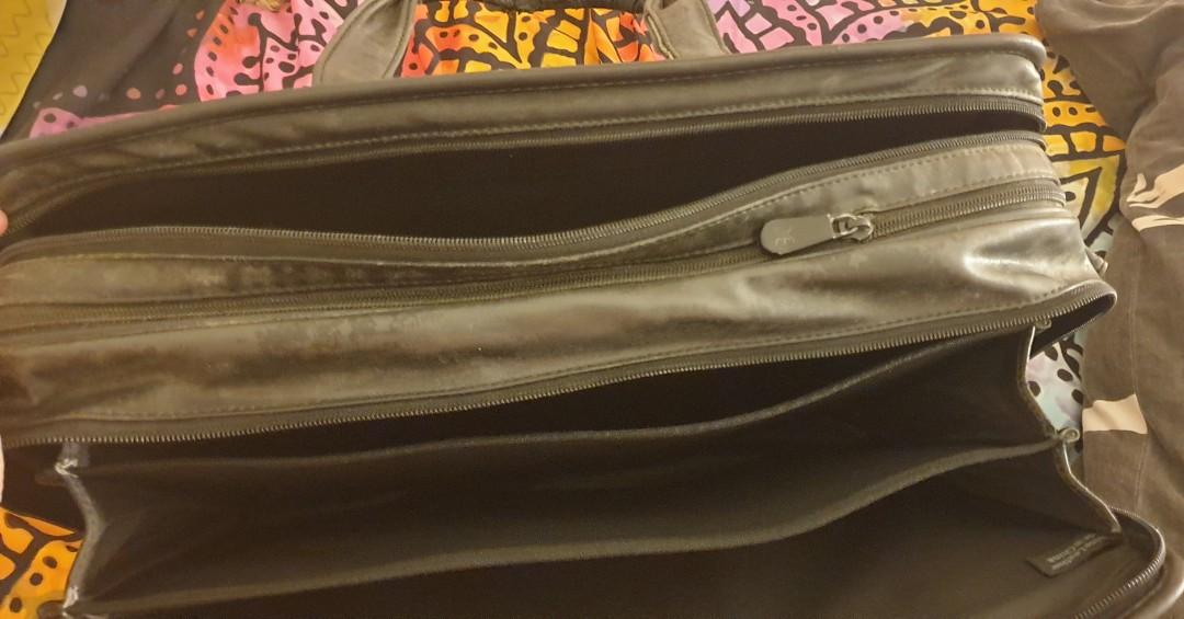 Perry Ellis Leather Briefcase laptop bag wd a lot of Compartments, Men ...