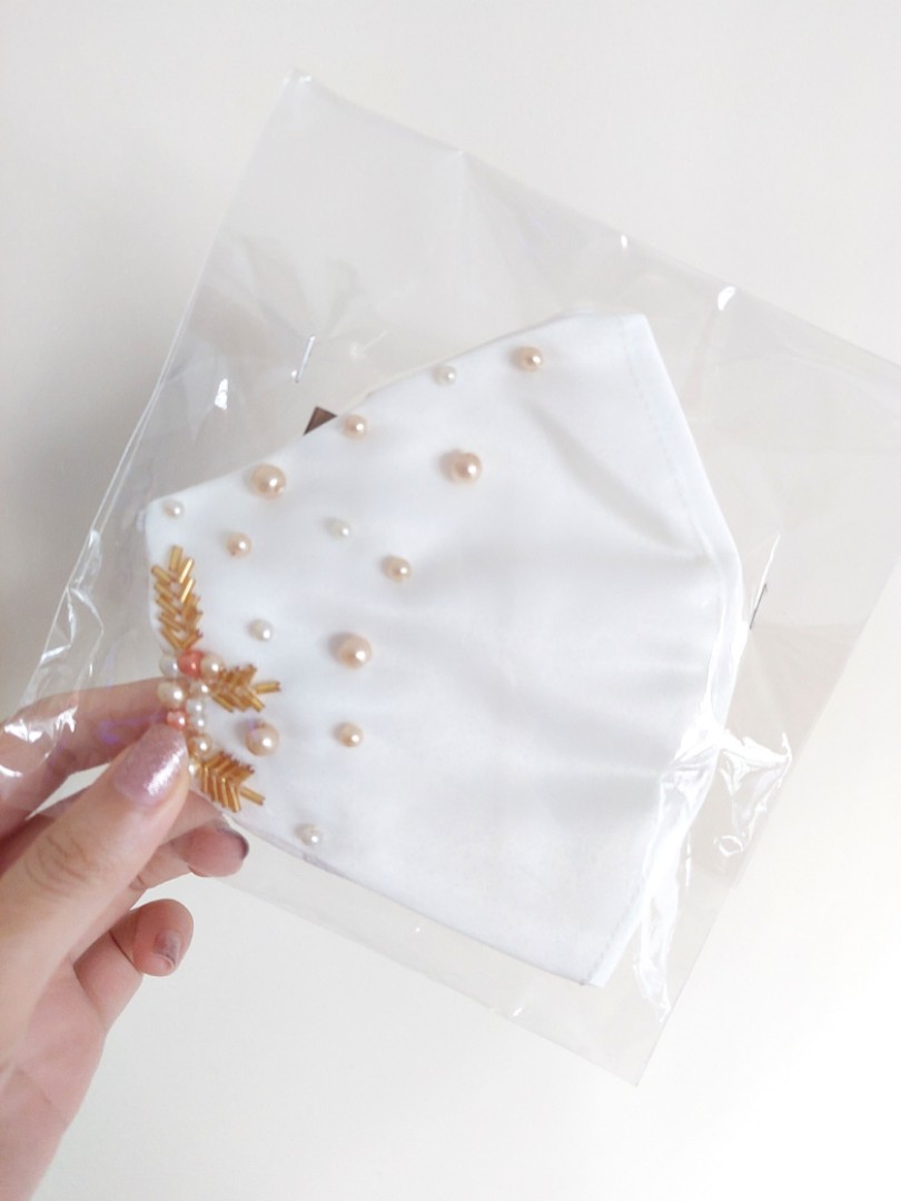 Premium White Satin Pearl Mask (For Wedding), Health & Nutrition, Face ...