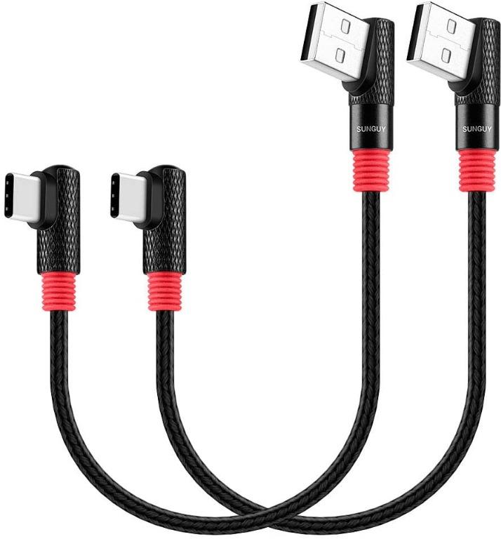 Right Angle USB C Cable,SUNGUY (1ft/0.3m, 2Pack) Short Nylon Braided 90 ...