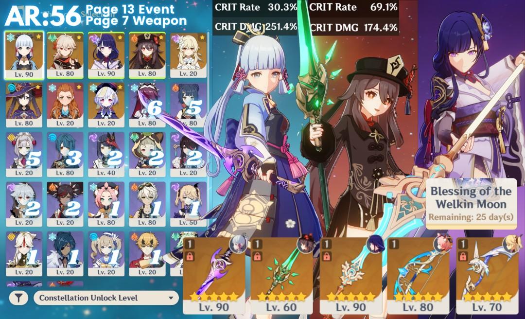 Ayaka Mistsplitter Reforged, Hutao Primordial Spear, Raiden Skyward ...