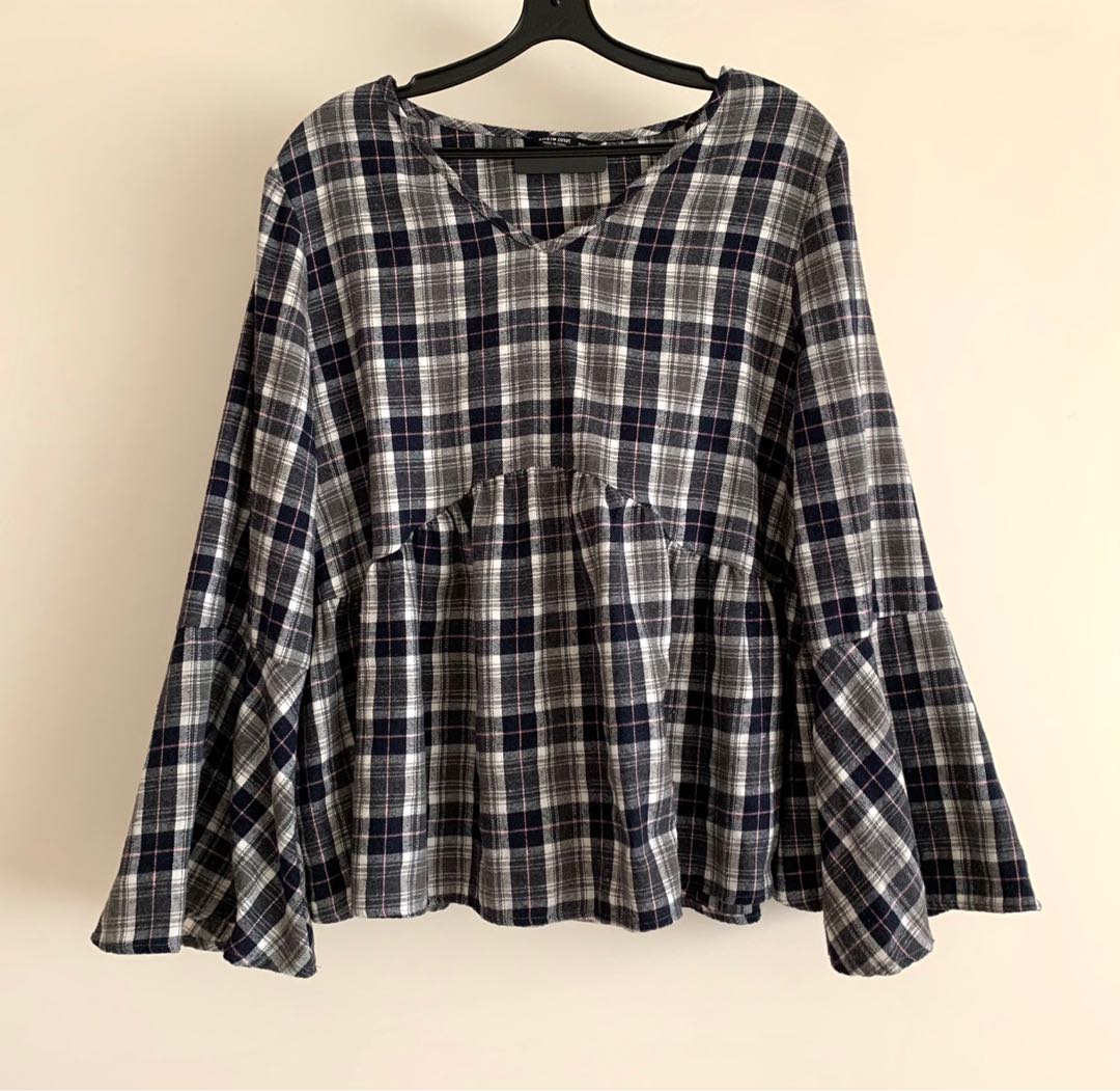 Checkered Babydoll Top Shein Curve, Women's Fashion, Muslimah Fashion ...