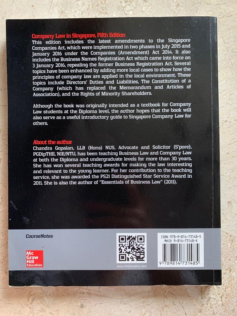 Company Law in Singapore 5th Edition Chandra Gopalan, Hobbies & Toys ...