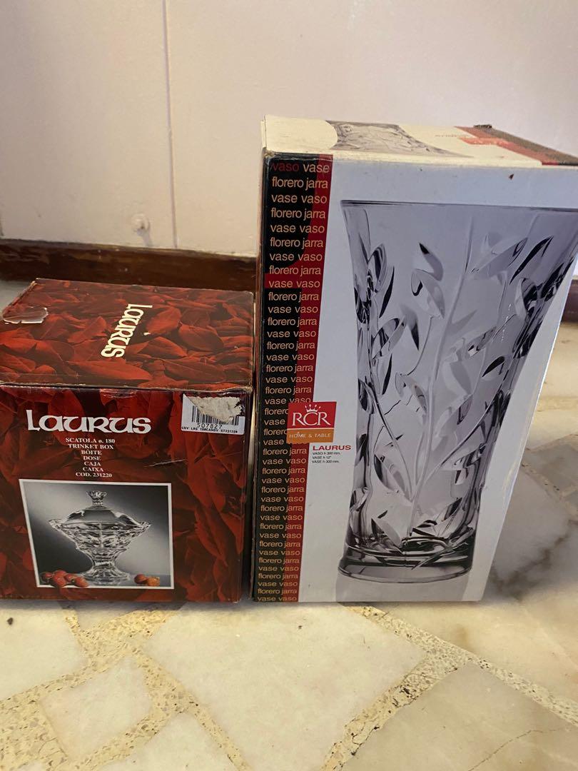 Laurus RCR Crystal Vase & Trinket Box, Glass Tray & Canisters ...