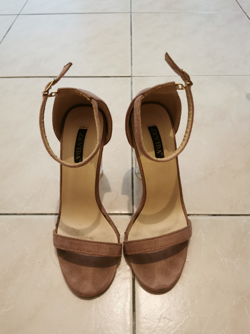 Light Pink Faux Suede Cinderella Heels, Women's Fashion, Footwear ...