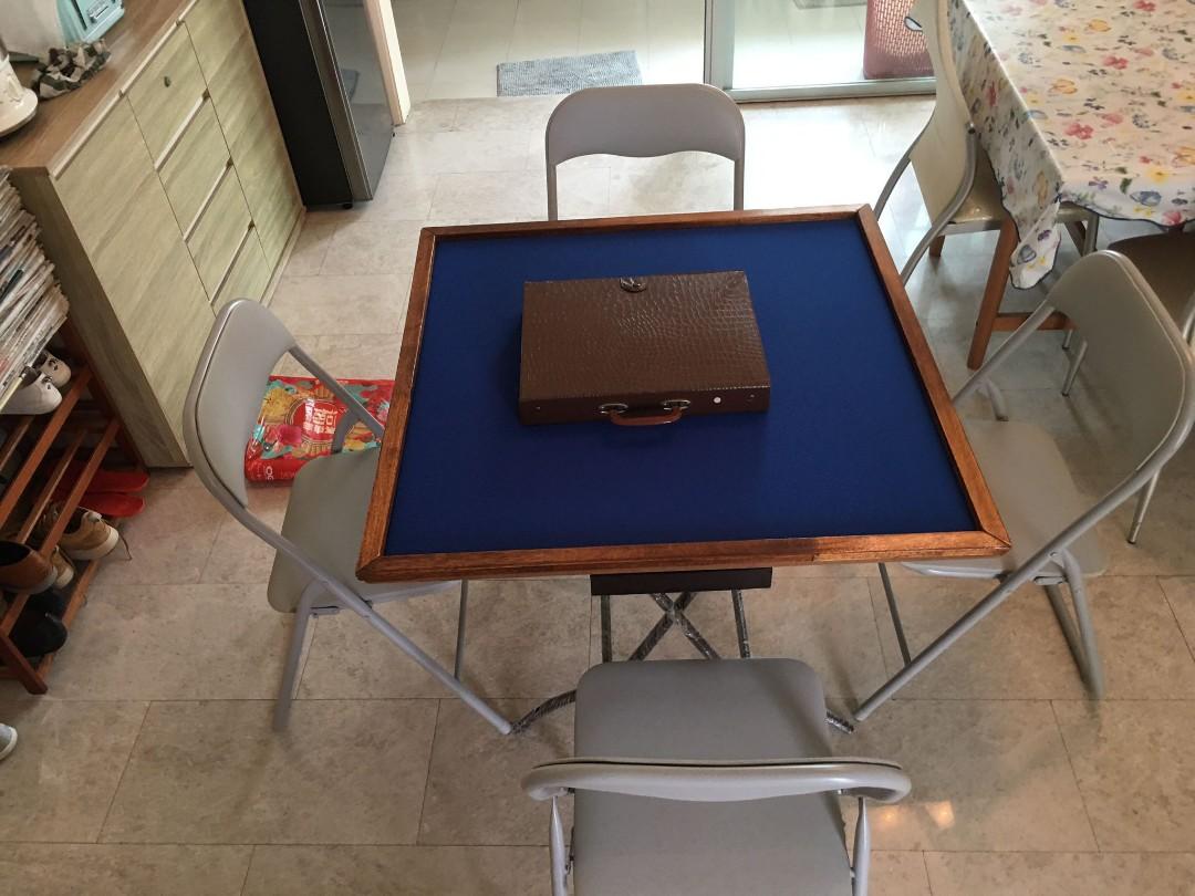 Mahjong table + 4 chairs + mahjong set, Furniture & Home Living ...