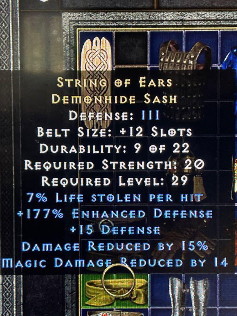 PS D2R String of Ears Demonhide Sash, 興趣及遊戲, 玩具 & 遊戲類 - Carousell