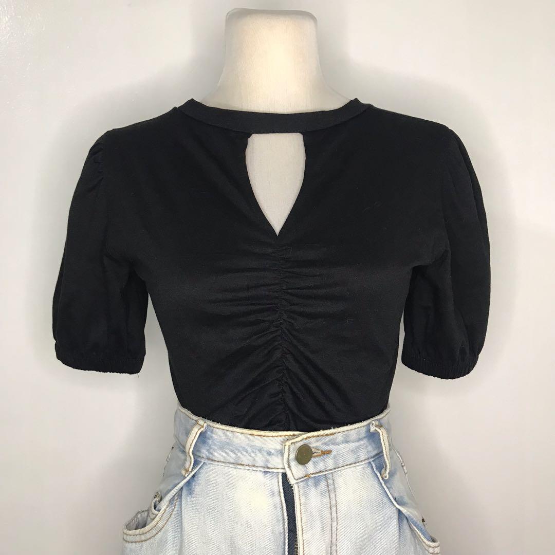 Puff v cut Top, Women's Fashion, Tops, Blouses on Carousell