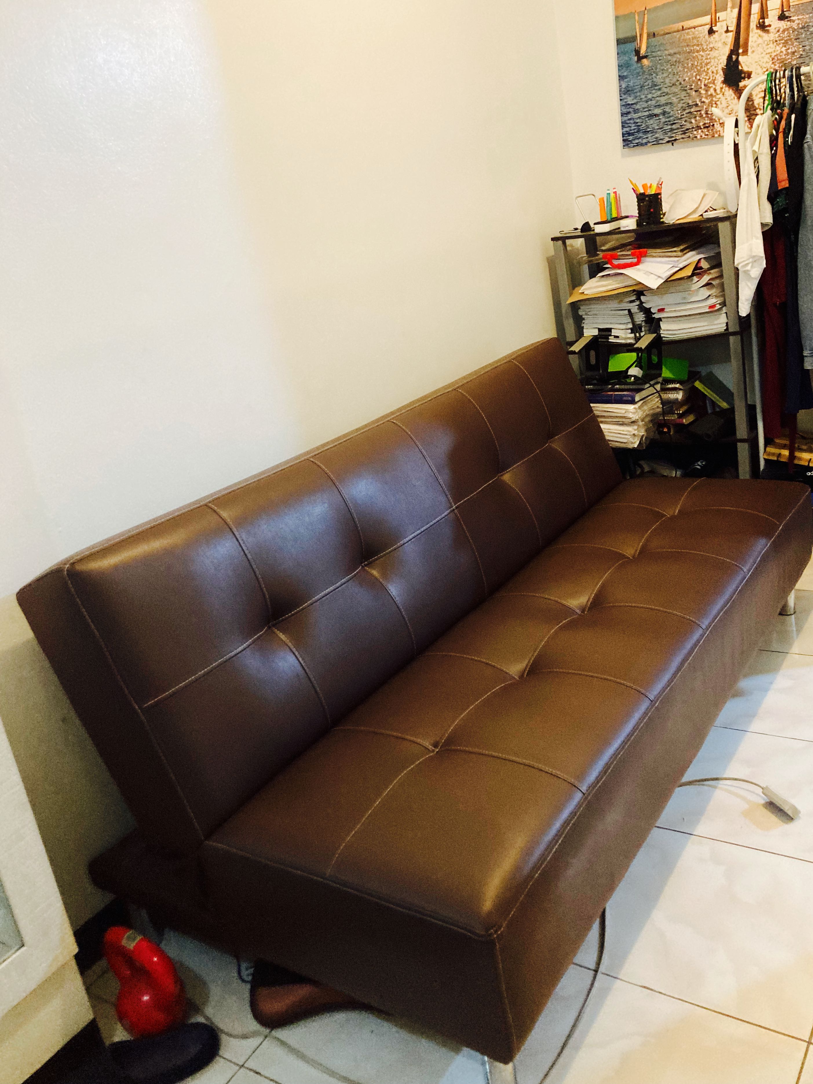 Dark Brown Faux Leather Sofa Bed | Baci Living Room
