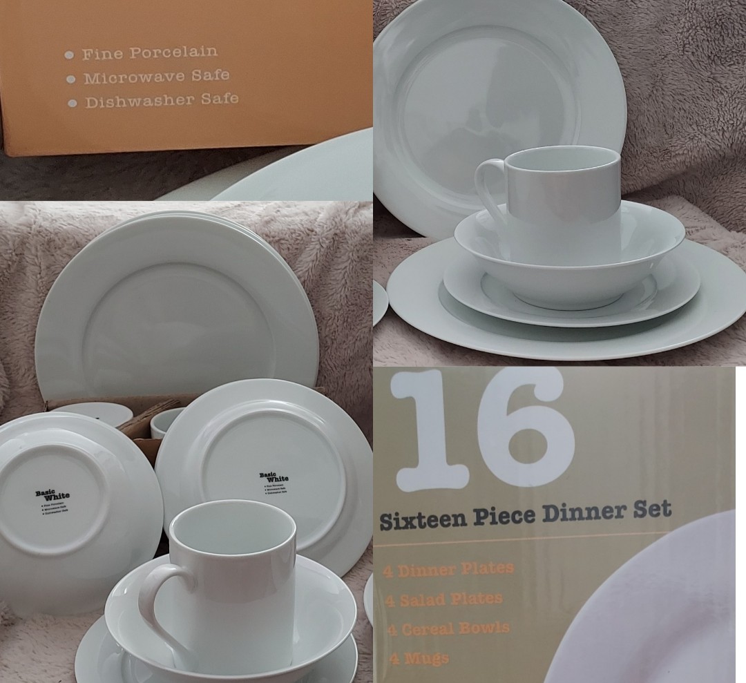 PORCELAIN Basic White 16 Piece Dinner Set, Furniture & Home Living ...