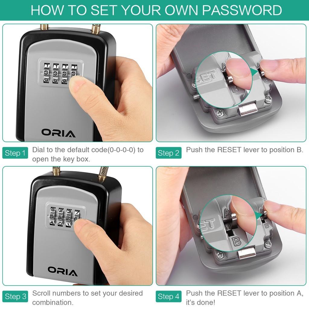 ORIA Key Lock Box 4 Digit Combination Wall Mounted Key Safe Box with ...