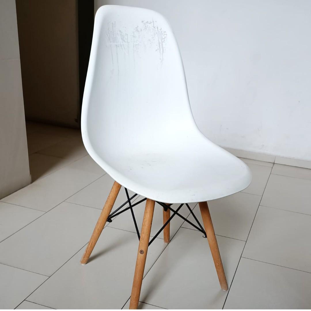 White Dining Study Chair Eames with Pencil Wooden Wood Legs, Furniture ...