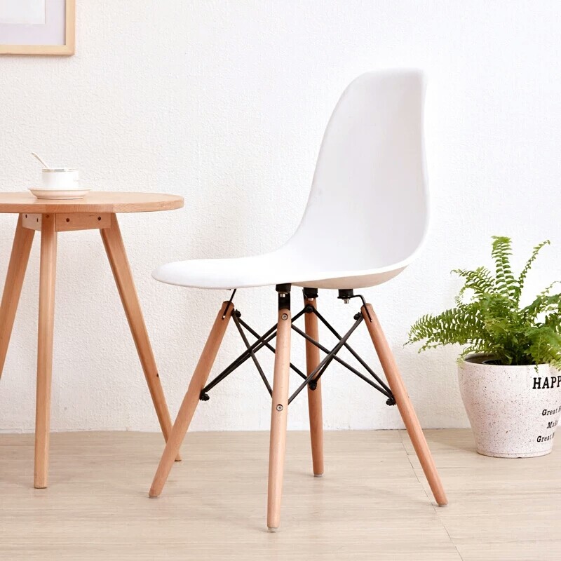 White Dining Study Chair Eames with Pencil Wooden Wood Legs, Furniture ...