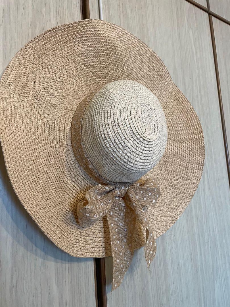 Wide bream Straw Beach Hat, Women's Fashion, Watches & Accessories ...
