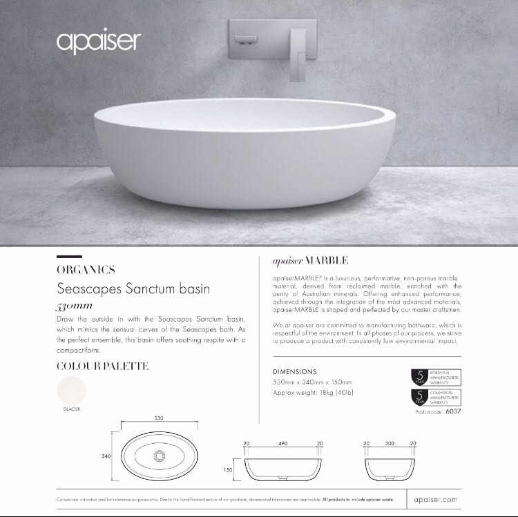 AUTHENTIC APAISER Sanctum Seascape Wash Basin Engineered Marble Stone, Furniture & Home Living ...