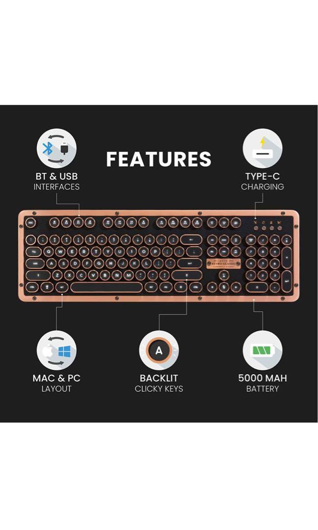 Azio Retro Classic Bluetooth (Artisan) - Luxury Vintage Backlit ...