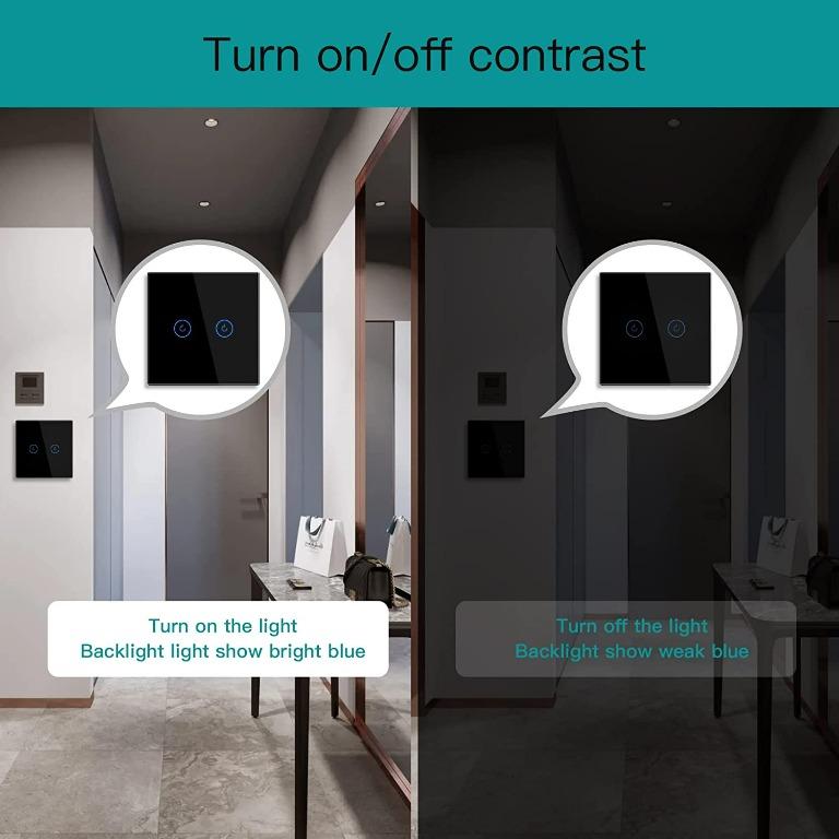 Bseed Smart Wifi 2 Gang 1 Way Alexa Switchable Switches Black, Glass ...