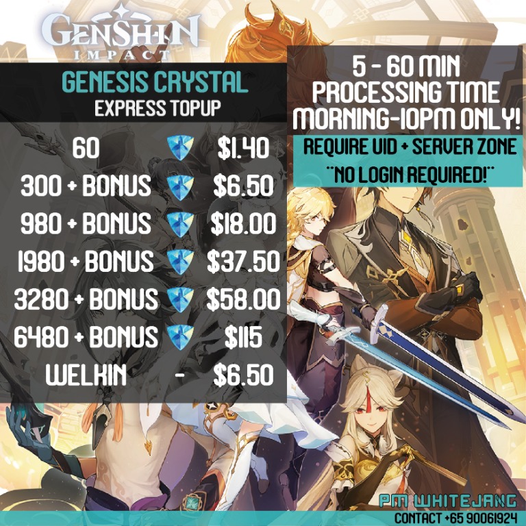 Genshin Impact Genesis Crystals ID Top Up, Video Gaming, Gaming Accessories, In-Game Products on ...