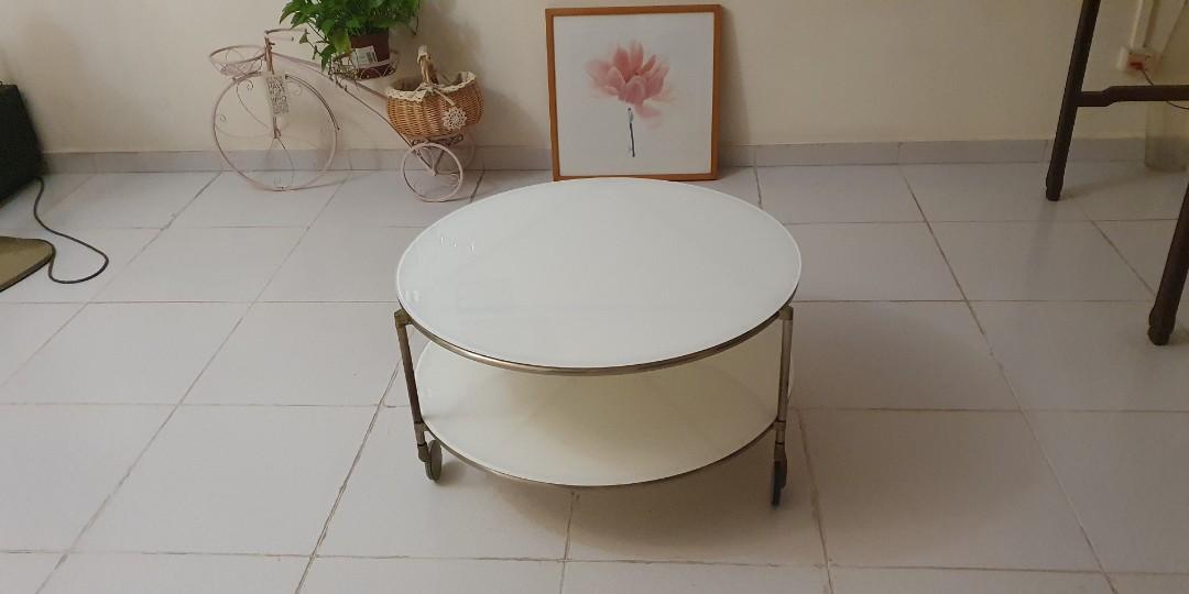 Ikea Round Glass table with rollers, Furniture & Home Living, Furniture ...