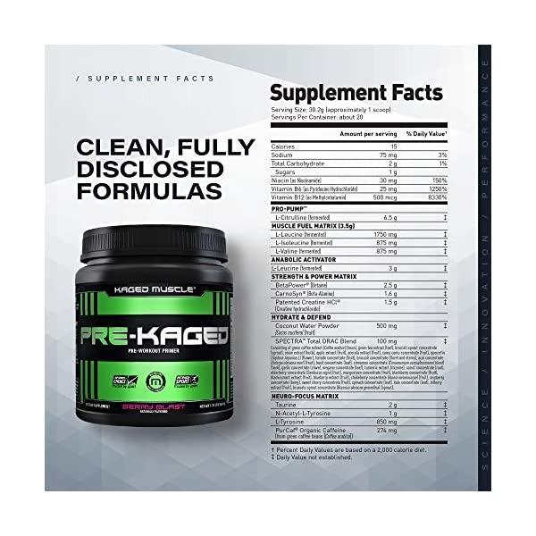 Kaged Muscle, PRE-KAGED, Premium Pre-Workout, Berry Blast, 1.34 lb (608 ...
