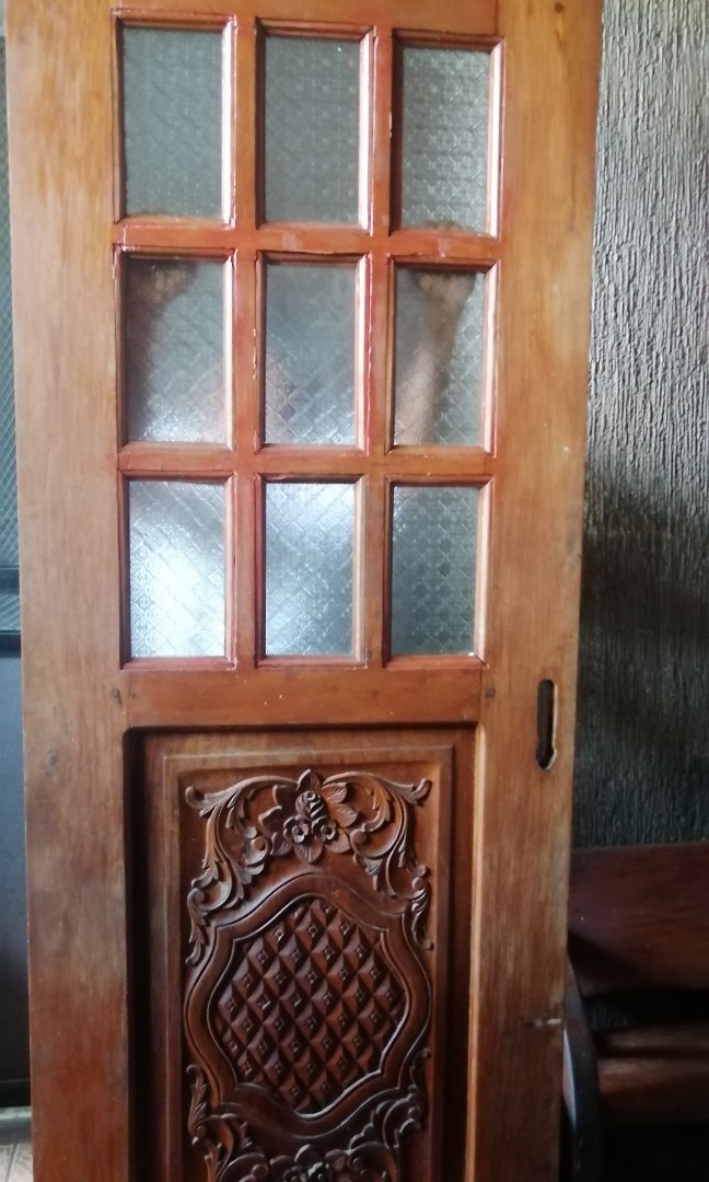 Narra entrance door with sampaguita glass back to back design ...