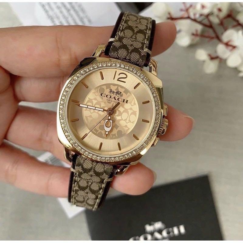Original 100% Coach Watch Women Leather Gold, Fesyen Wanita, Jam Tangan ...