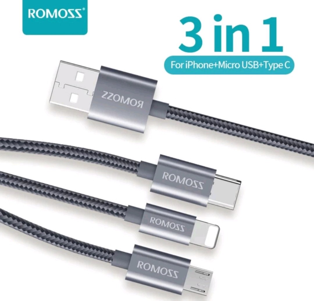 Romoss 3-in-1 Universal Charging Cable 1.5m - Apple Lightning 8-pin ...