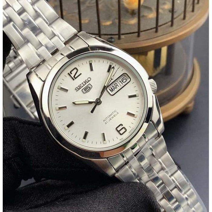 Seiko 5 SNK385K1 Silver Analog Stainless Steel Automatic 21 Jewel Men's ...