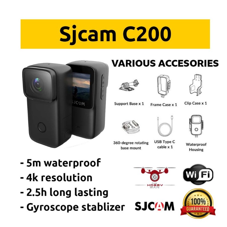 SJCAM C200 4K WiFi Action Camera | 6-axis Gyro | Waterproof | Small ...