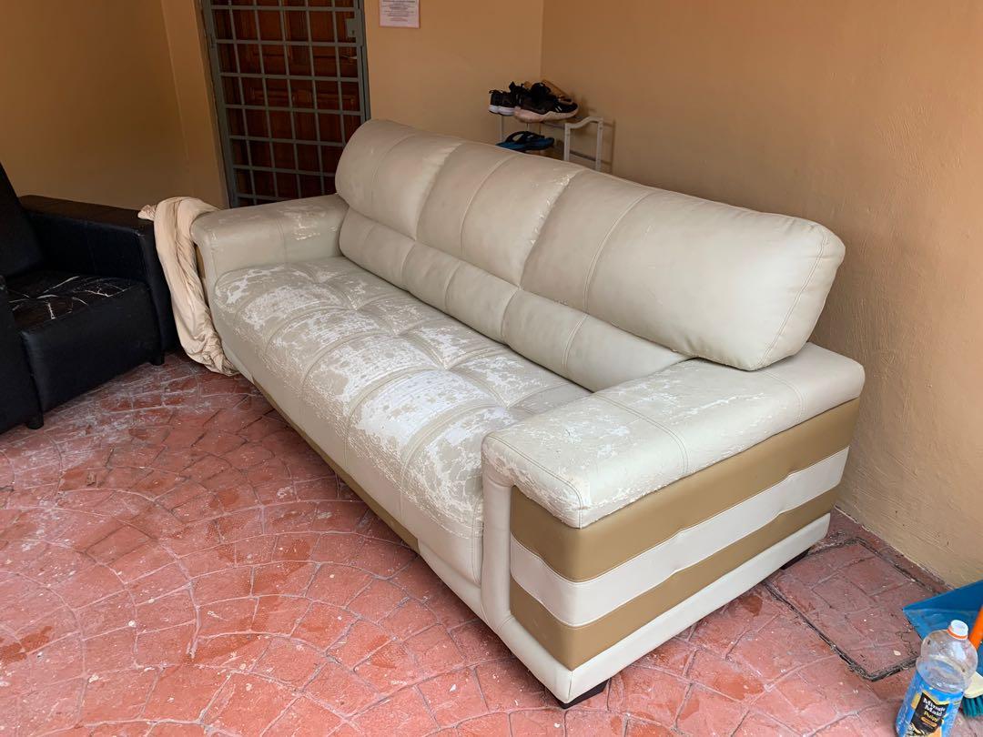 Sofa fake leather, Furniture & Home Living, Furniture, Sofas on Carousell