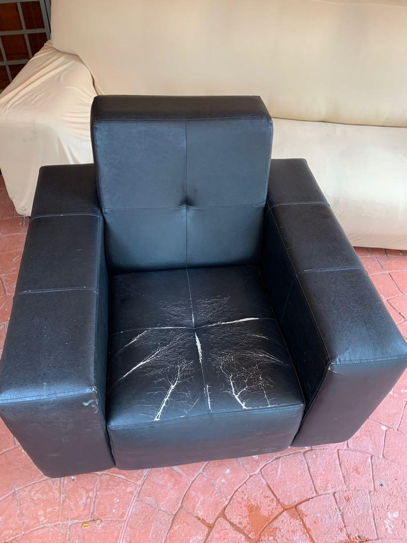 Sofa fake leather, Furniture & Home Living, Furniture, Sofas on Carousell