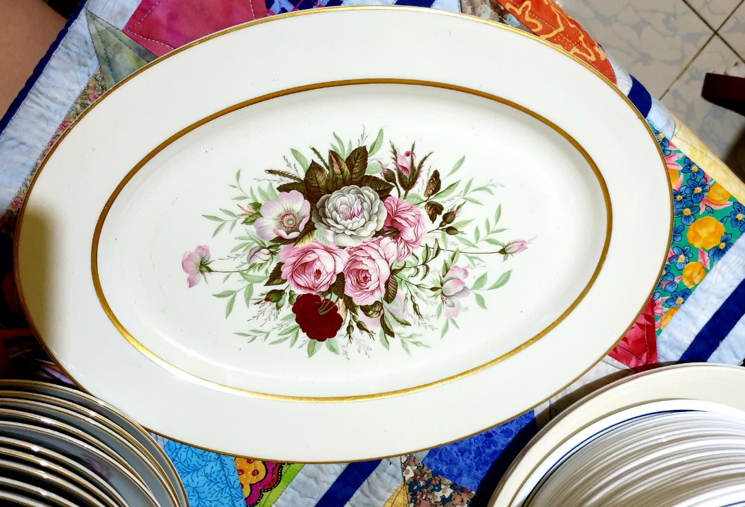Vintage Embassy USA vitrified China Oval platter with roses and gold ...