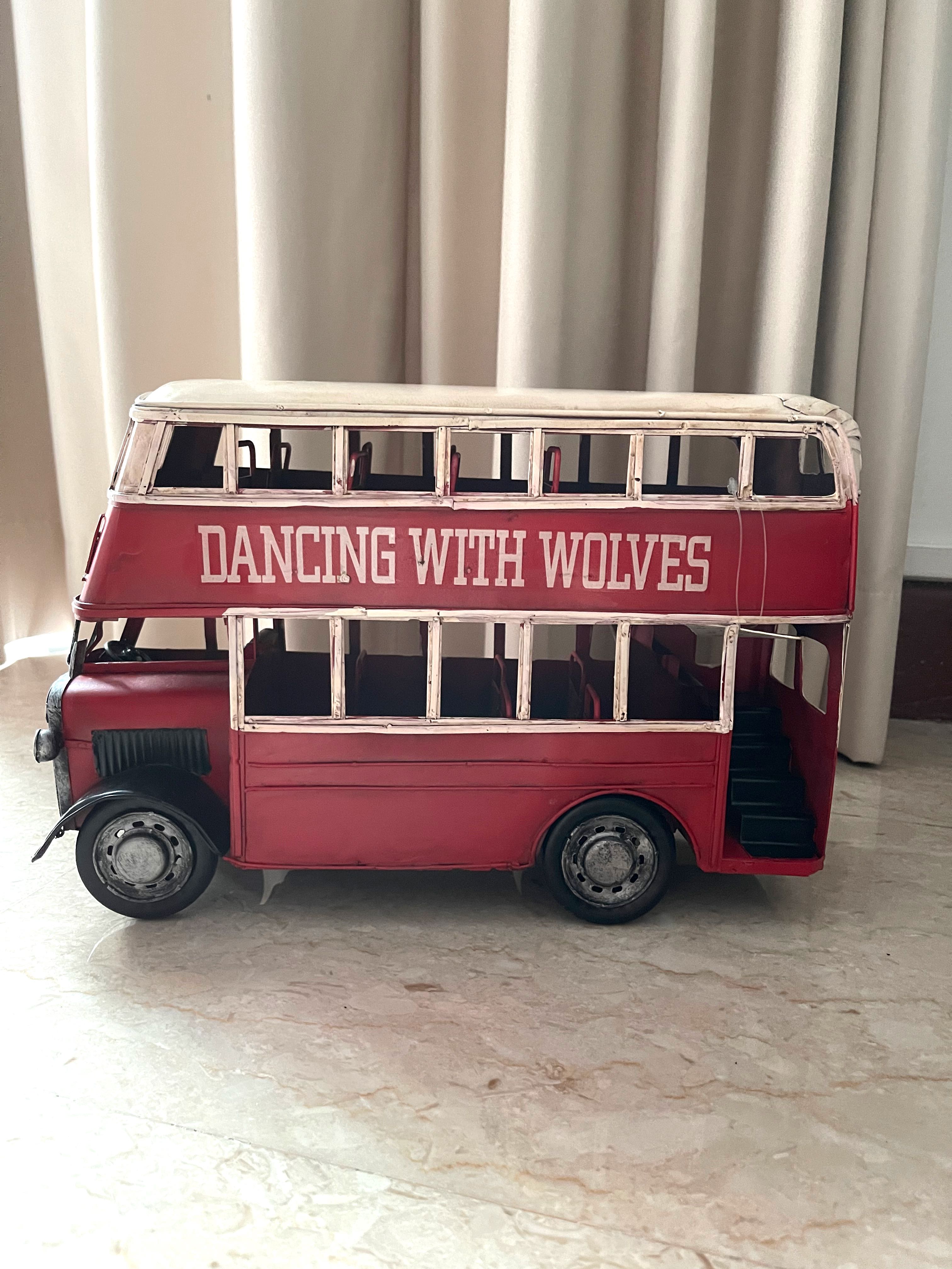 Vintage metal double decker bus. Hand painted with detailed bus seats ...