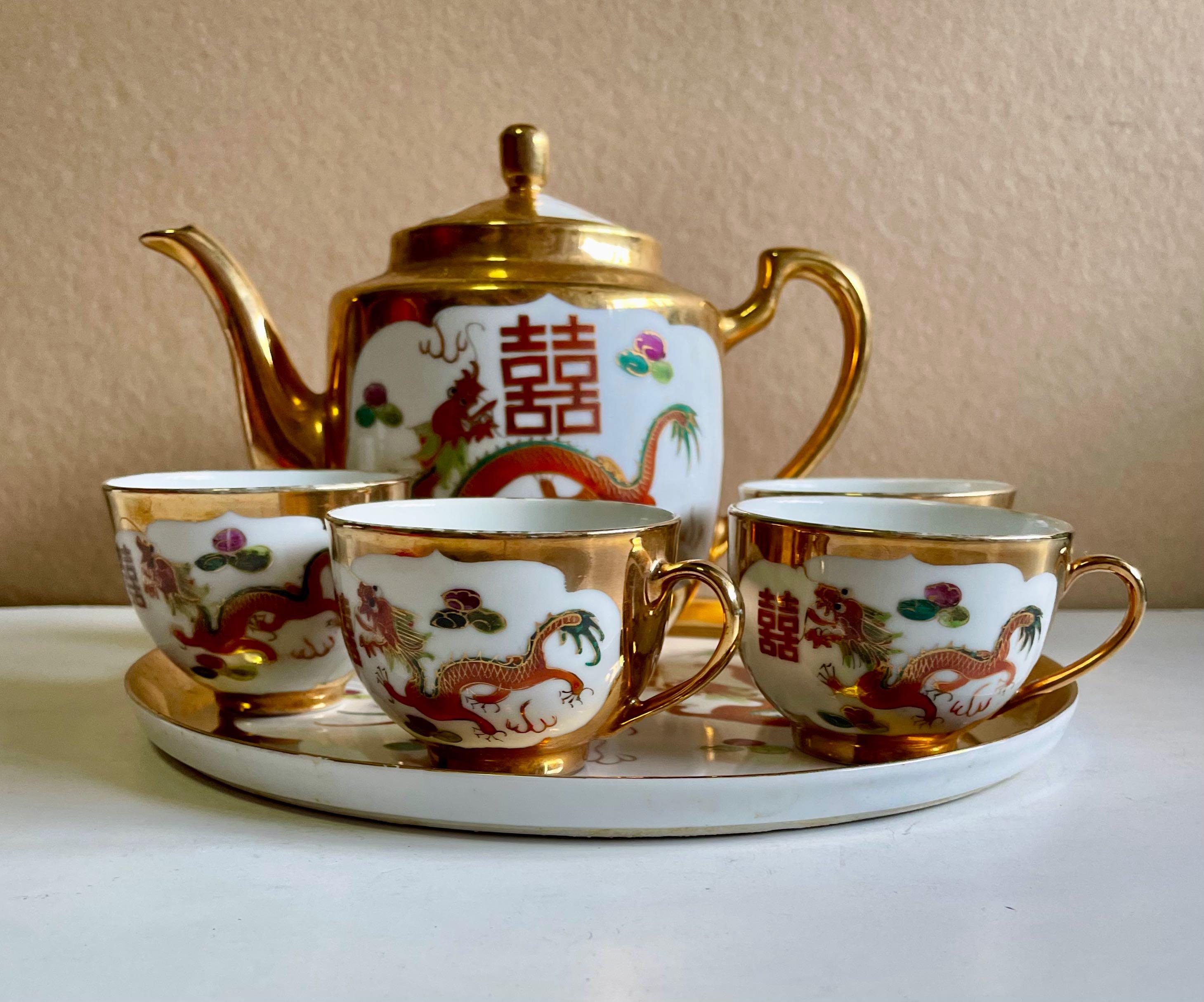 Vintage 1960s Traditional Chinese Wedding Porcelain Dragon Phoenix ...