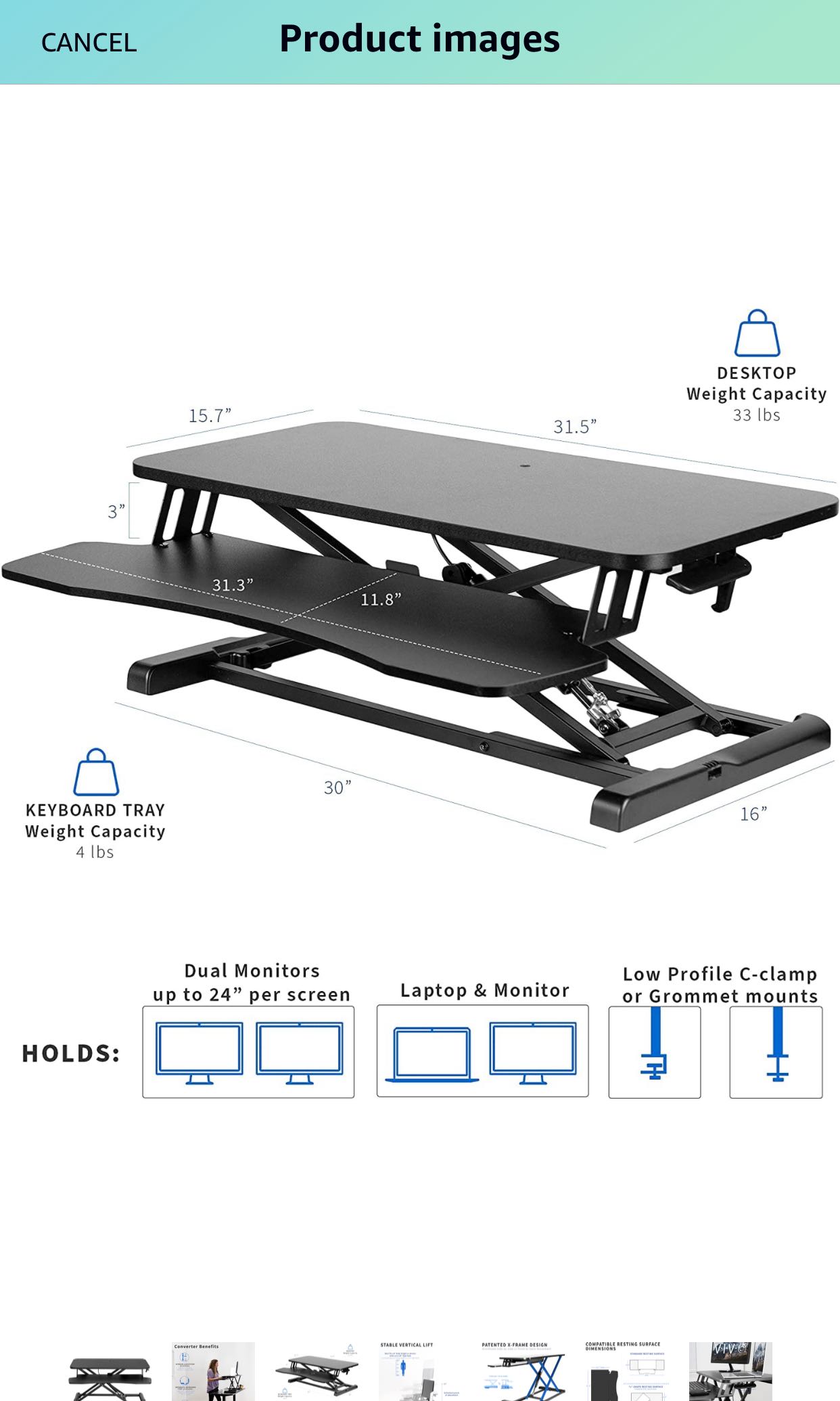 VIVO Stand Up Height Adjustable 32 inch Desk Riser, Sit Standing ...