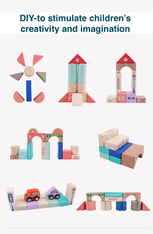 115 Pcs Colourful Wooden City Building Blocks with Puzzle Floor Map ...