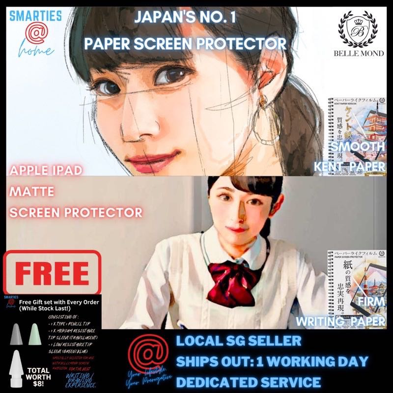 Bellemond Japan Premium iPad Paper like Matte Film Screen Protector for Apple iPad Various ...