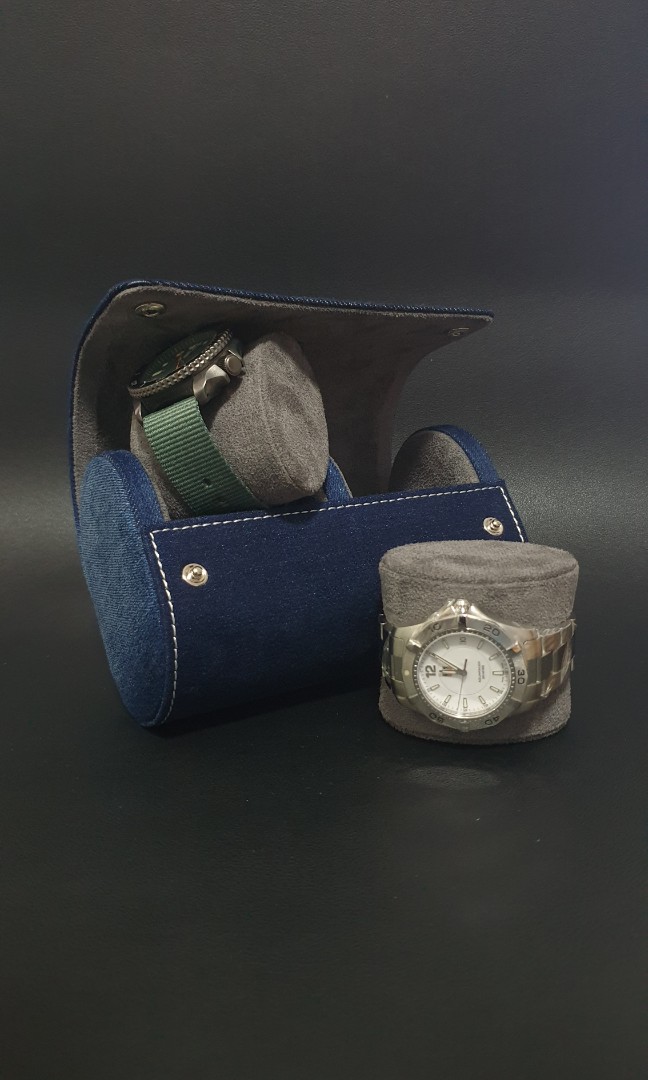 Blue Denim Dual Watch Storage Pouch, Men's Fashion, Watches ...