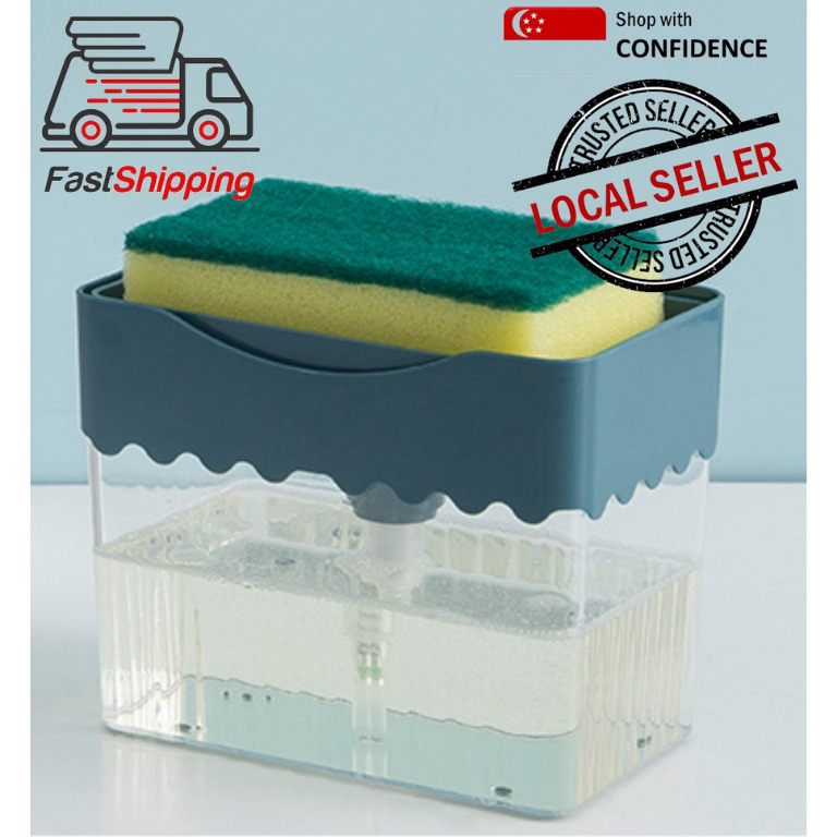 Double Layer Sponge Box with Soap 2-in-1 Dispenser Kitchen Plastic ...
