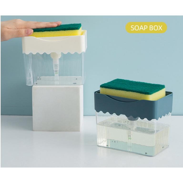 Double Layer Sponge Box with Soap 2-in-1 Dispenser Kitchen Plastic ...