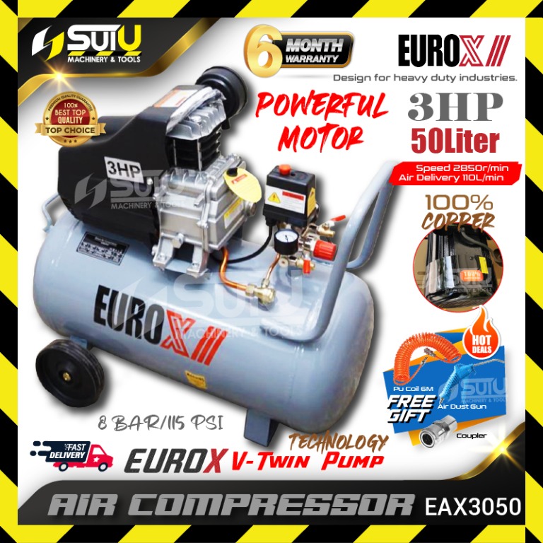[READY STOCK, ORIGINAL, MALAYSIA SPEC] EUROX EAX3050 / EAW3050 50L 3.0HP Direct Driven Air ...