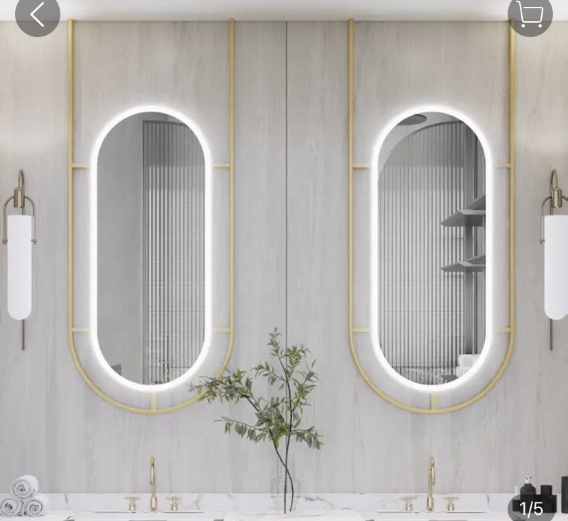 LED Hanging mirror in matte gold, Furniture & Home Living, Home Decor ...