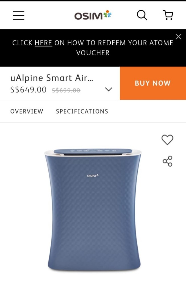 Osim uAlpine smart air purifier, Health & Nutrition, Massage Devices on ...
