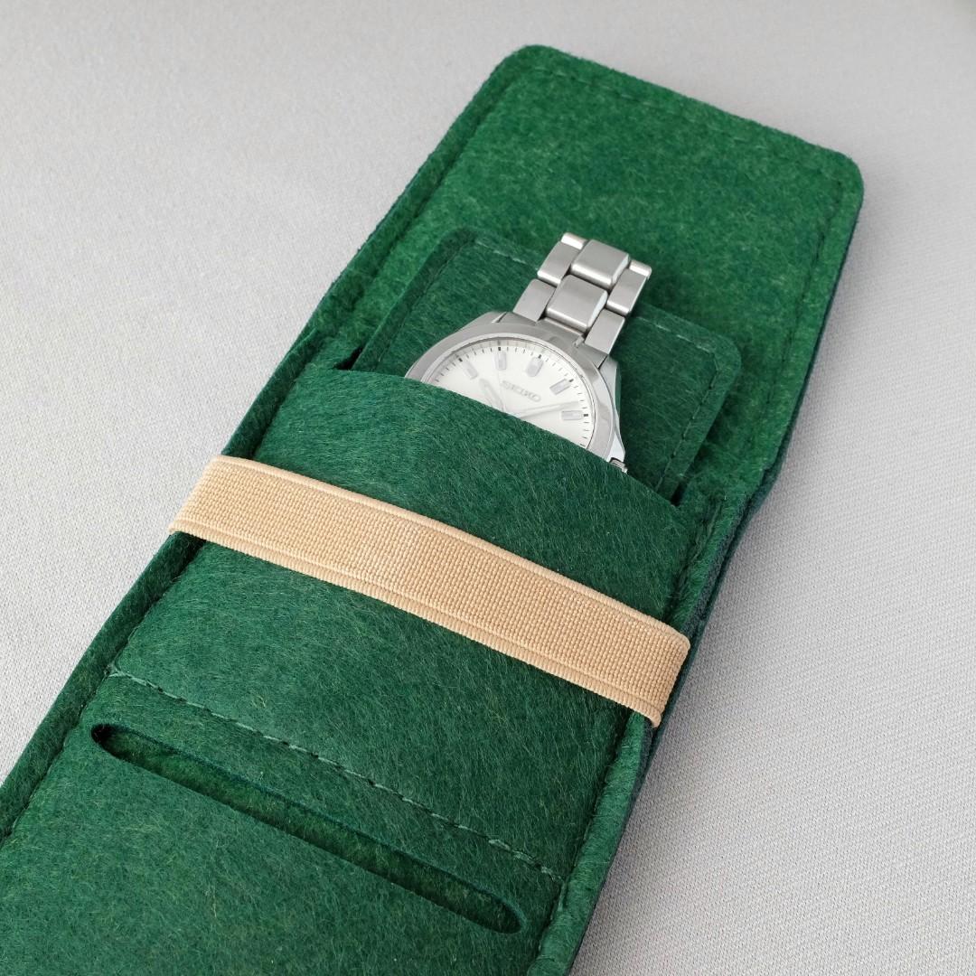 Paleh British Racing Green Felt Watch Pouch, Luxury, Watches on Carousell