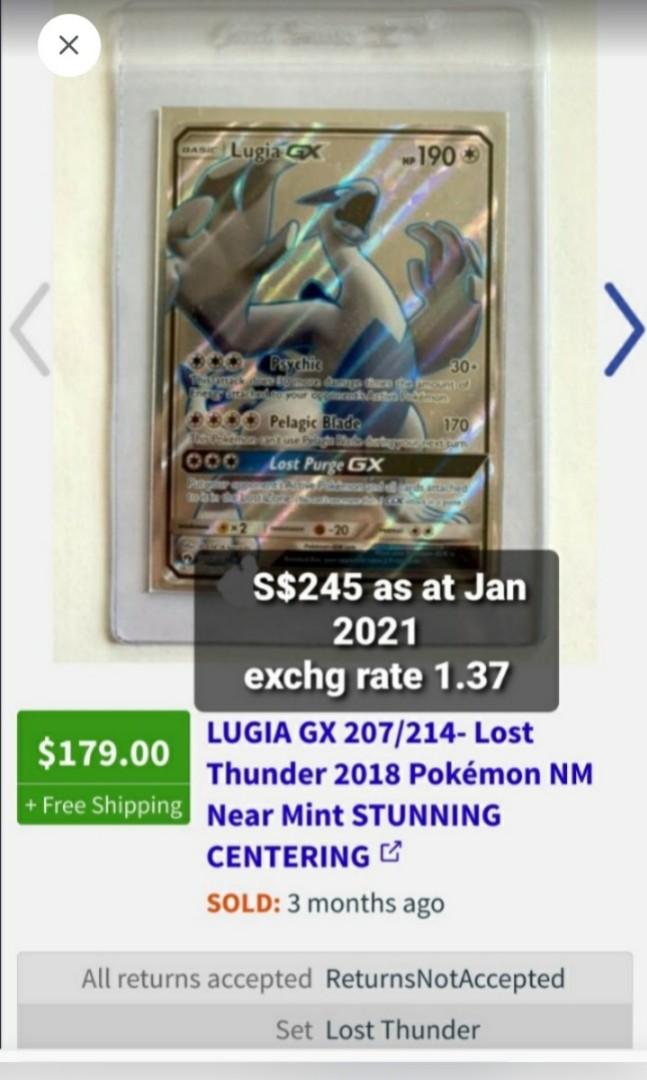 Pokemon Lugia GX full art Ultra Rare Sun and Moon Lost Thunder booster ...
