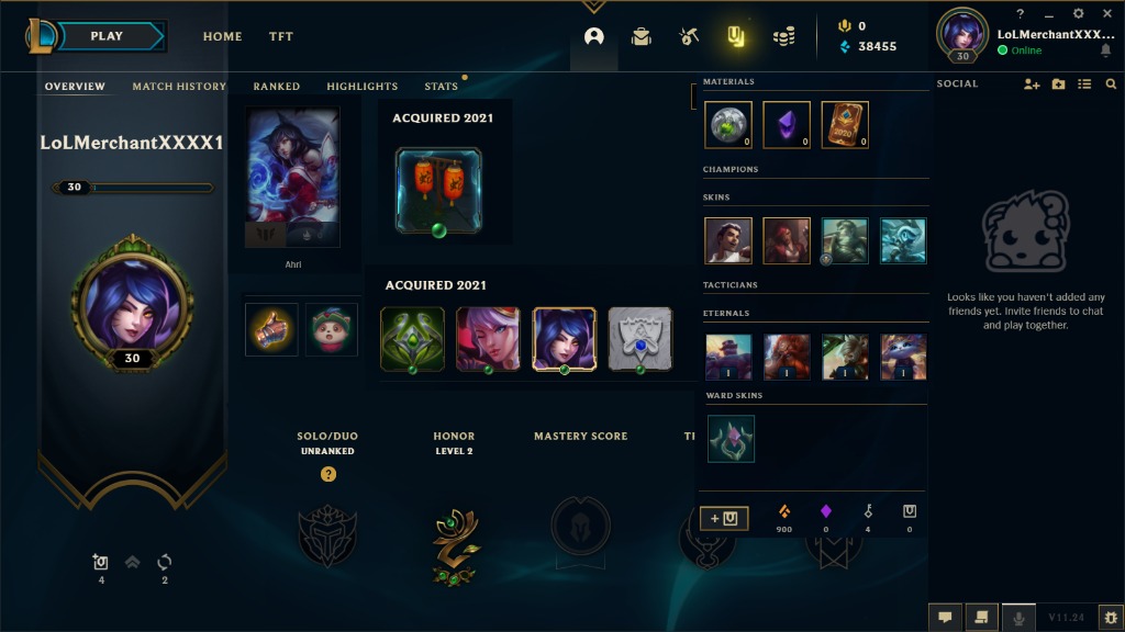[SG/MY/ID] League of Legends Level 30 Smurf Account 38455 Blue Essence Garena, Video Gaming ...